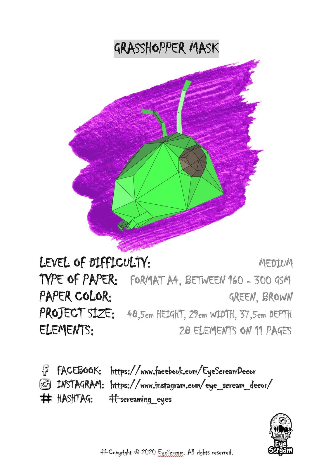 GRASSHOPPER MASK Diy 3D Papercraft Metal Welding - Etsy