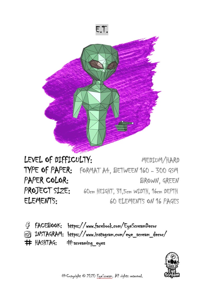 3D Paper Alien Trophy – DIY Geometric Sculpture (PDF Pattern) - Etsy