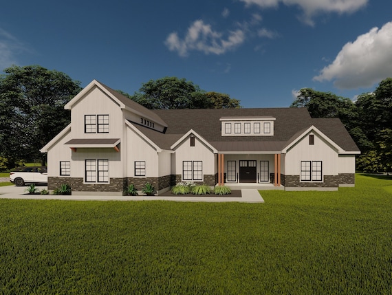 Modern Plan With Bonus Room Farmhouse Farm House Plans Home | Etsy