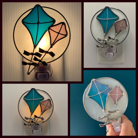 Pastel Blue and Pink Kites Stained Glass Nightlight Free - Etsy