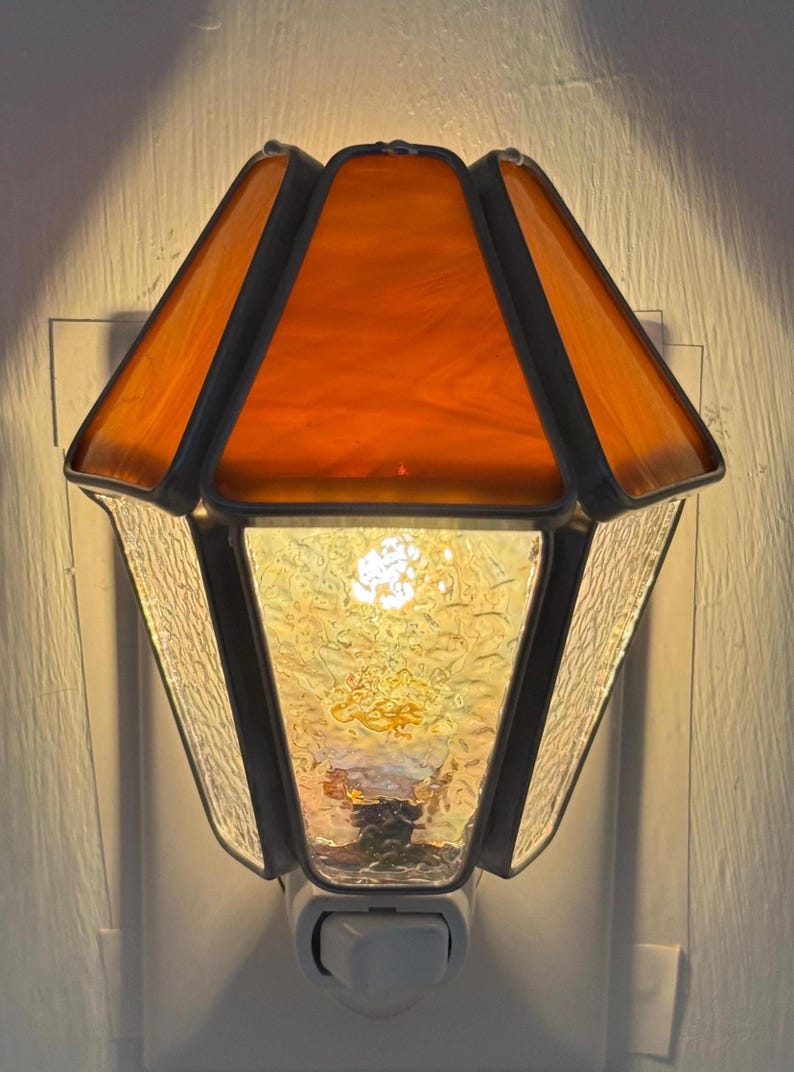 Stained Glass Nightlight, Swirly Caramel Cream - Lantern Style - Etsy