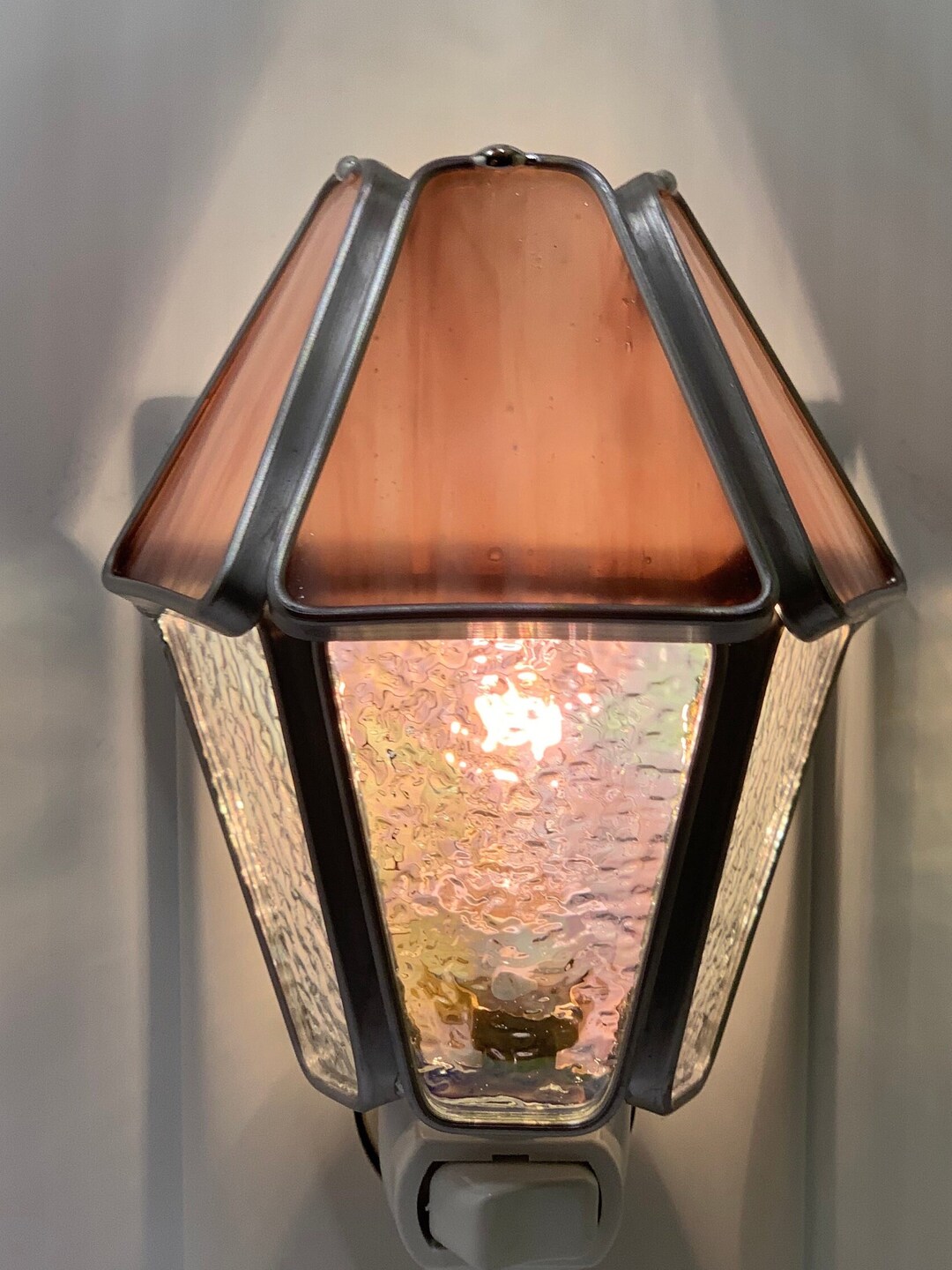 Lantern Style Stained Glass Nightlight in Wispy Mauve - Etsy