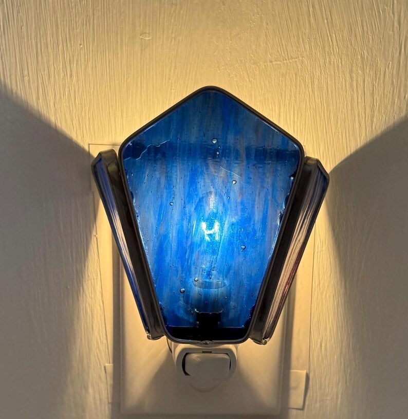 Stained Glass Nightlight - 3 Sided Sconce Style - Plug in - Dark Blue ...