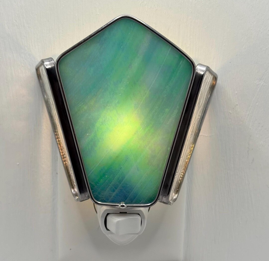 Sconce With Side-lite Stained Glass Nightlight in Iridescent Aqua Teal ...