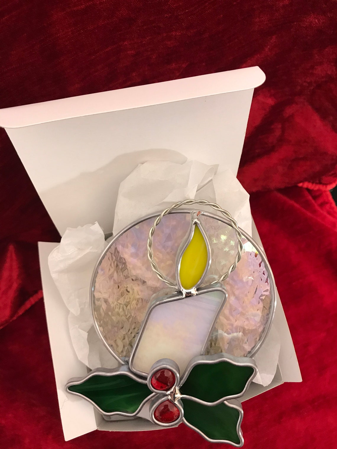 Holly Berry Candle Stained Glass Nightlight Free Priority | Etsy