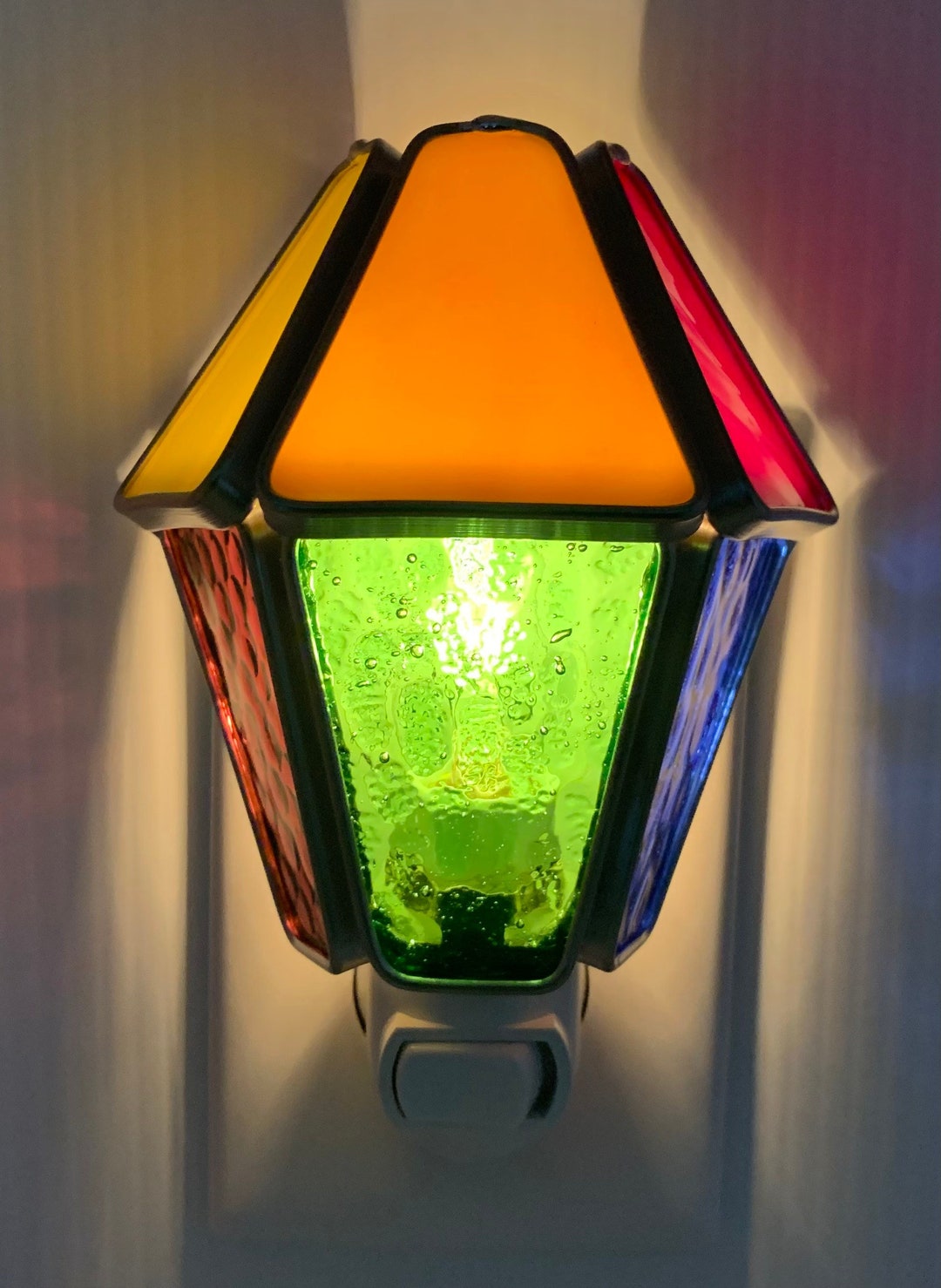 Multi Colored Lantern Style Stained Glass Nightlight -L-MULTI - Etsy