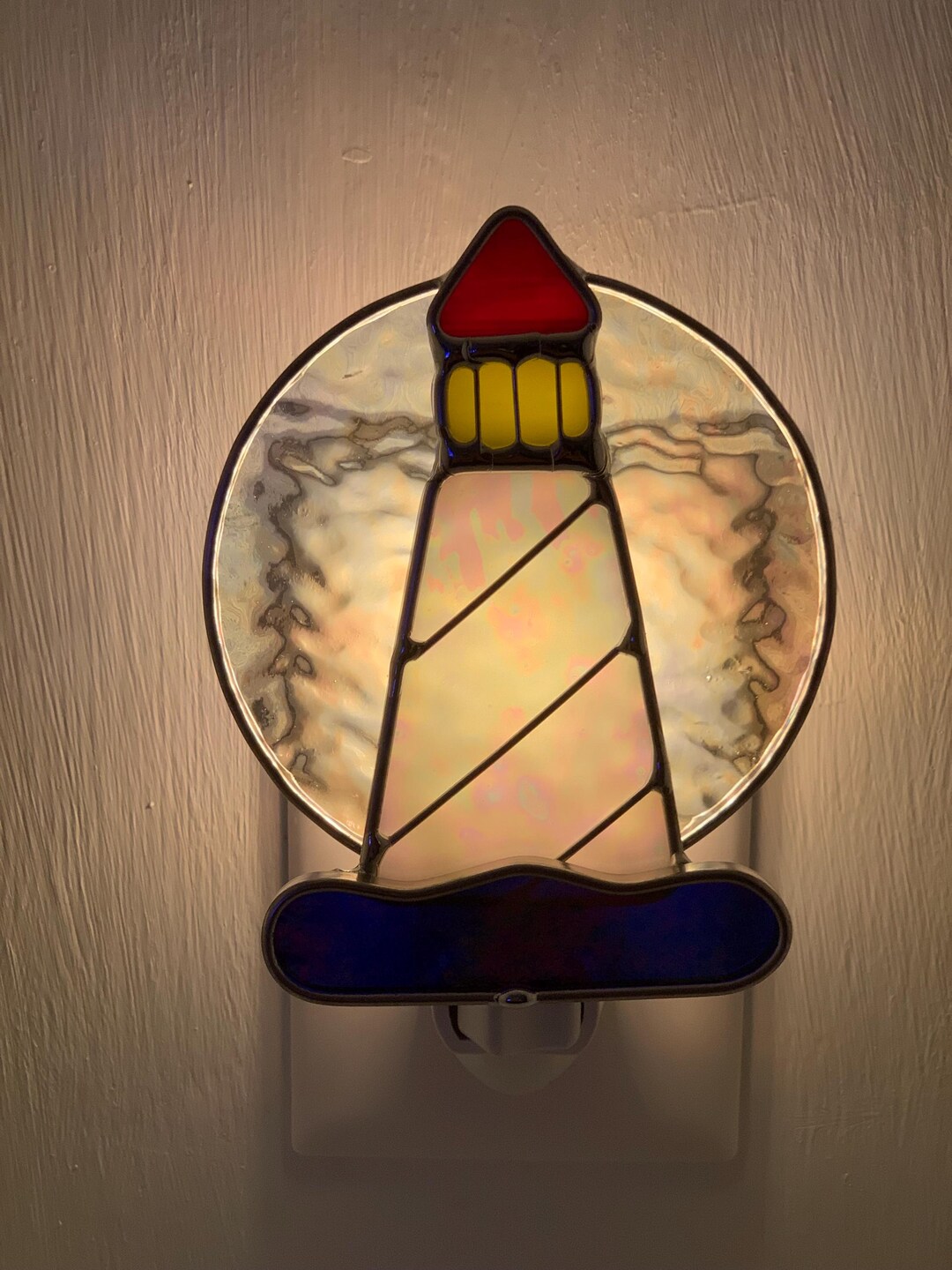 Stained Glass Nightlight Plug in - Lighthouse Design- Nautical Decor - Etsy