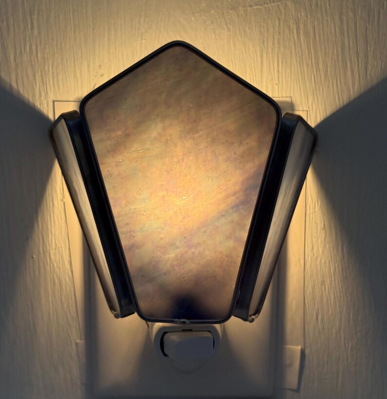 Stained Glass Nightlight, Iridescent Midnight Blue Gray - 3 Sided ...