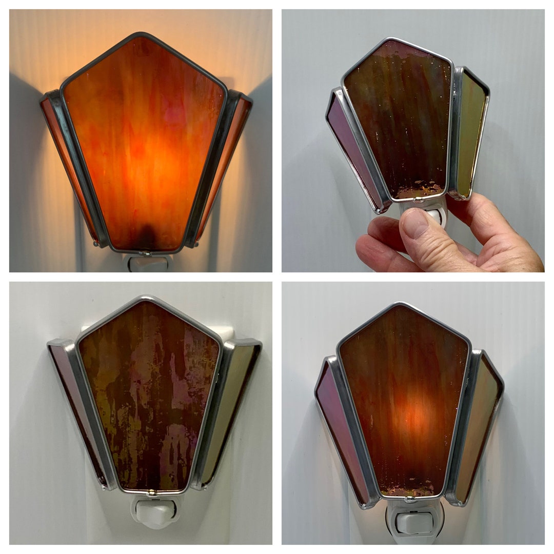 3 Sided Sconce Style Stained Glass Nightlight in Rust Salmon S-072 - Etsy