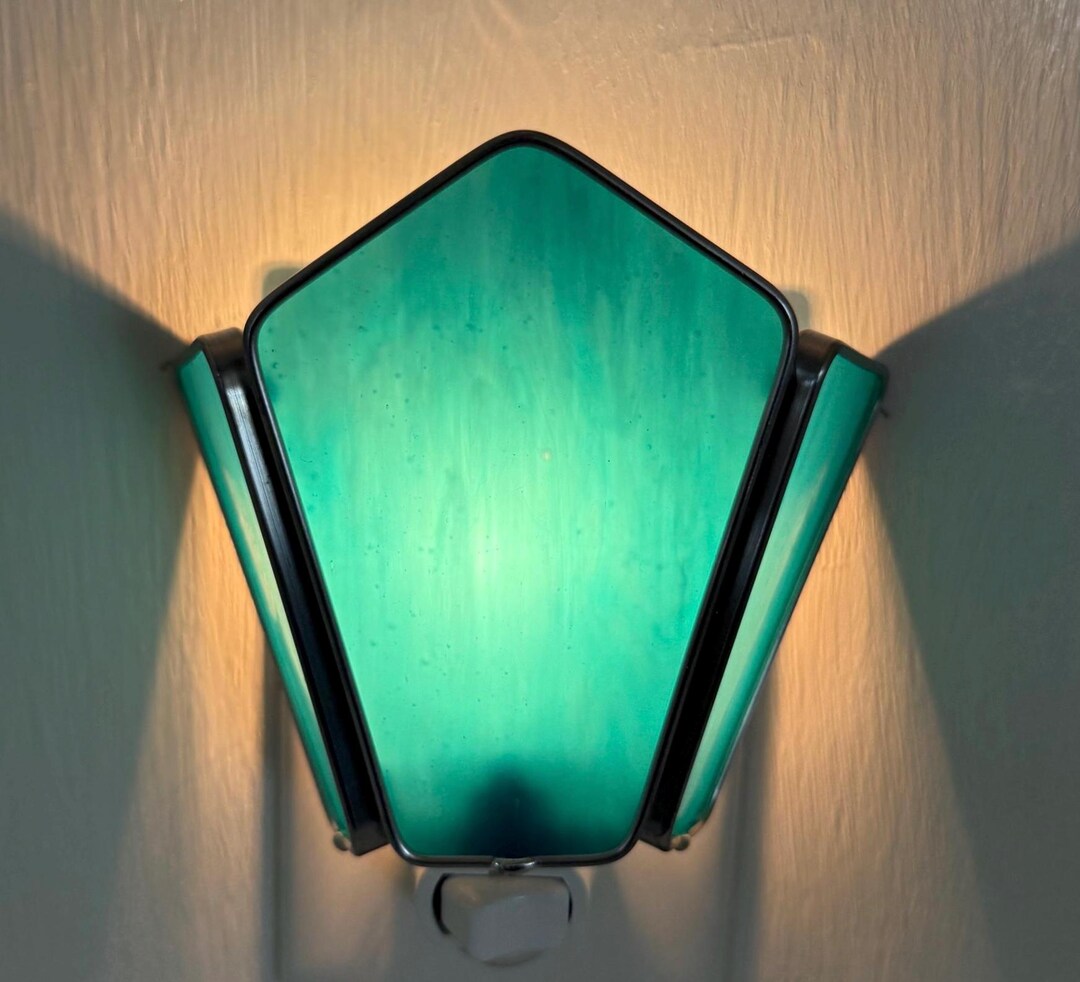3 Sided Sconce Style Stained Glass Nightlight in Vibrant Aqua Teal - Etsy