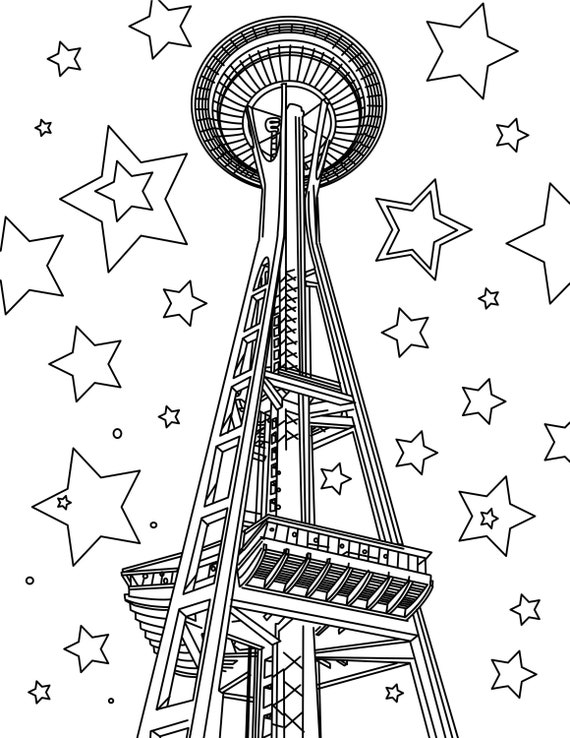 Seattle Space Needle Silhouette Sketch Coloring Page