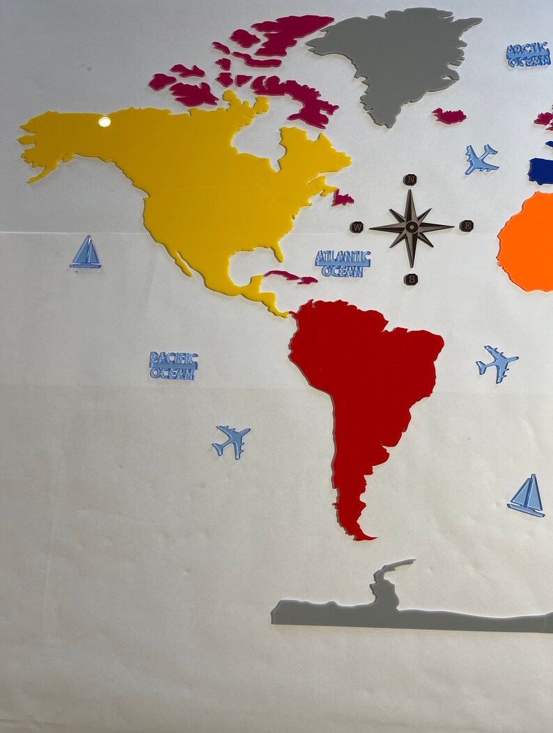 Acrylic World Map Wall Art: Multi Coloured Learning Decor - Etsy