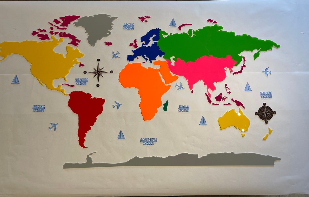 Multi Coloured Acrylic World Map Wall Art, Map of the World, Children's ...