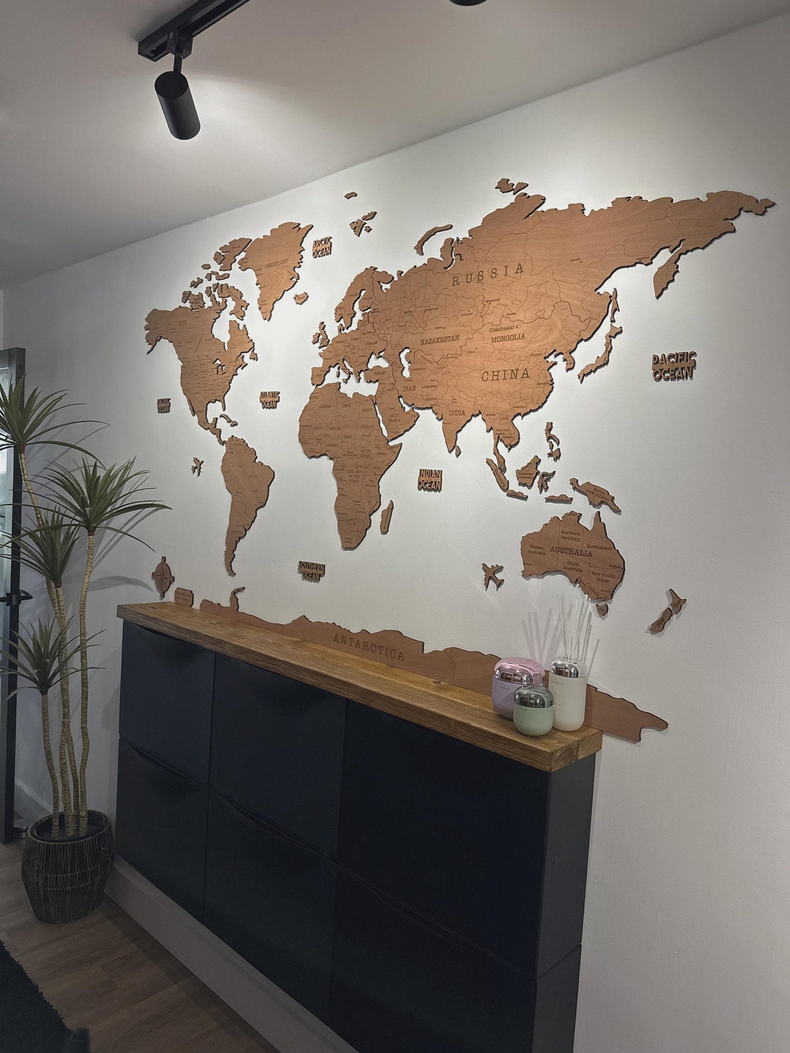 Wooden World Map Wall Art: Engraved Wood Veneer - Etsy