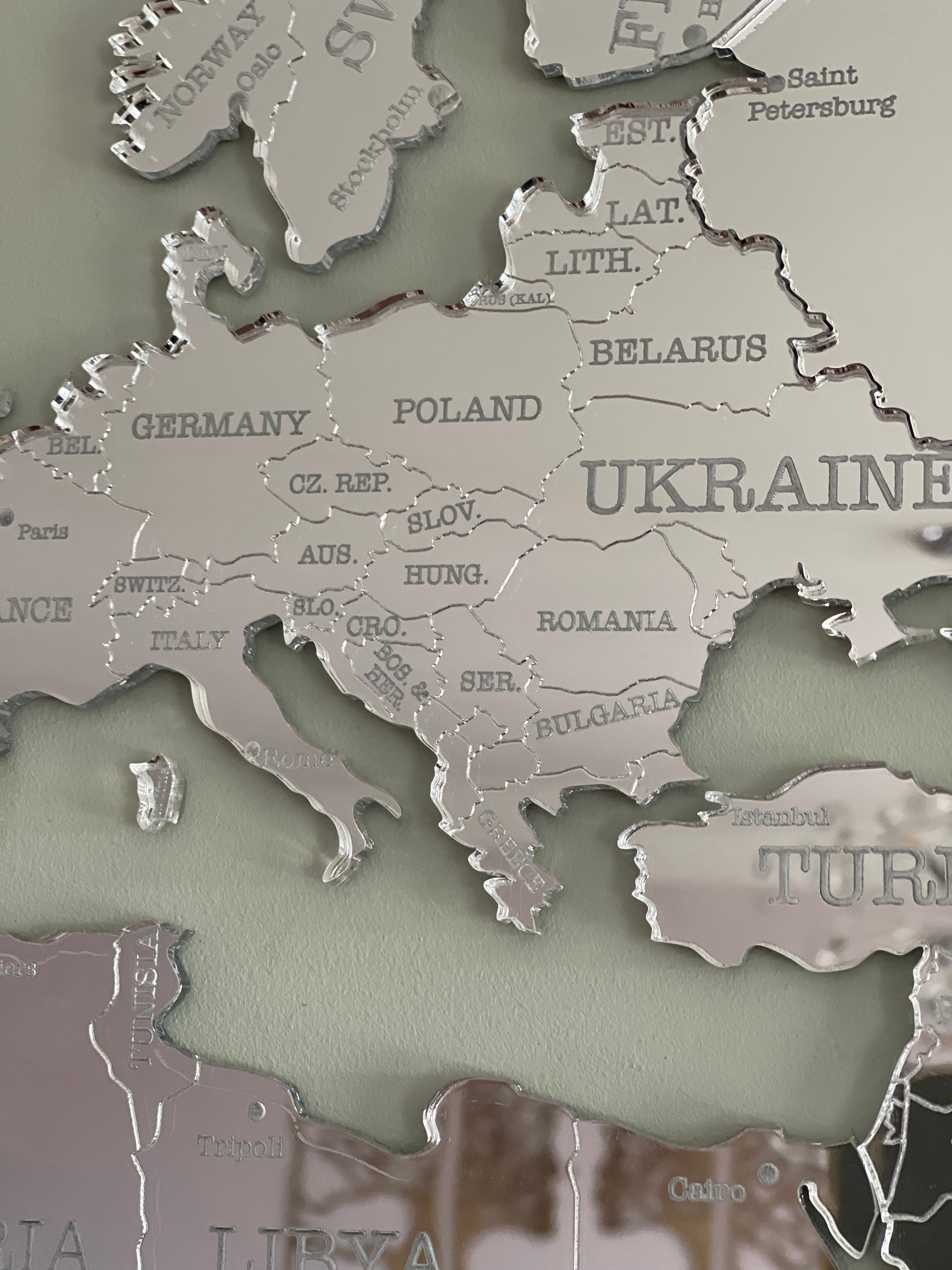 Silver Mirror World Map Wall Art Map of the World - Etsy