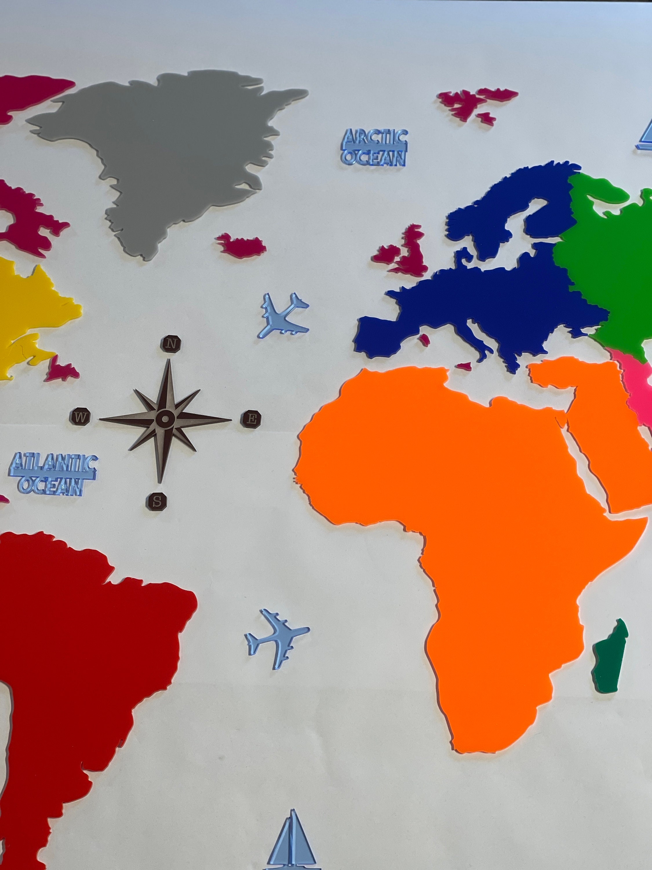 Acrylic World Map Wall Art: Multi Coloured Learning Decor - Etsy