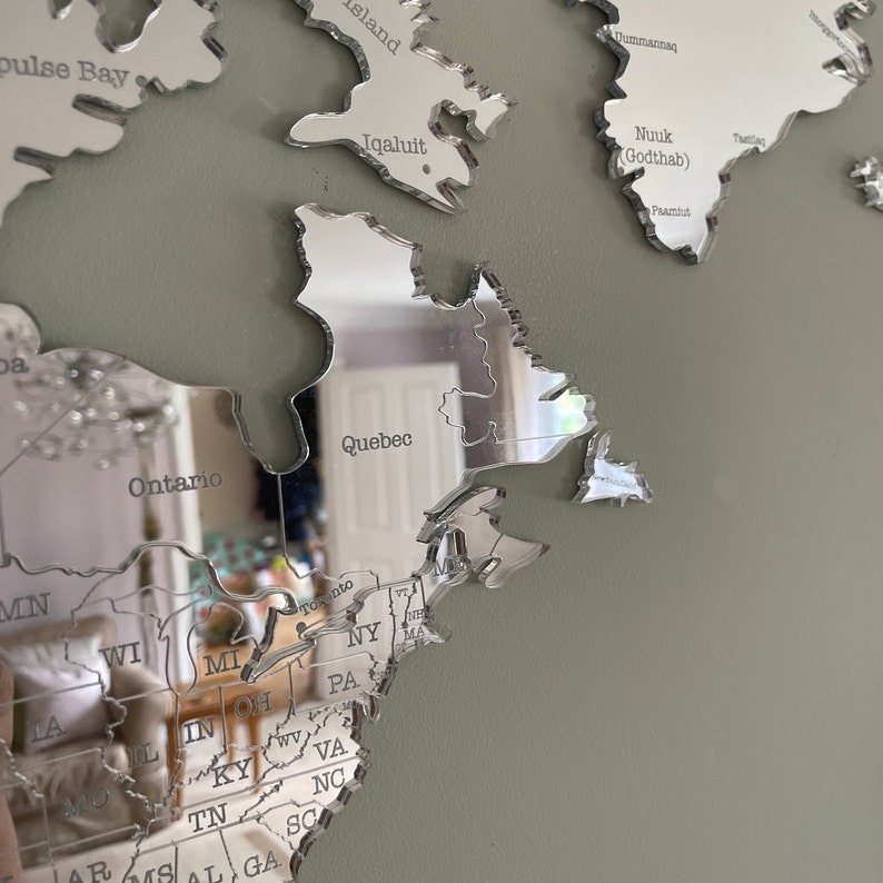 Silver Mirror World Map Wall Art Map of the World - Etsy UK