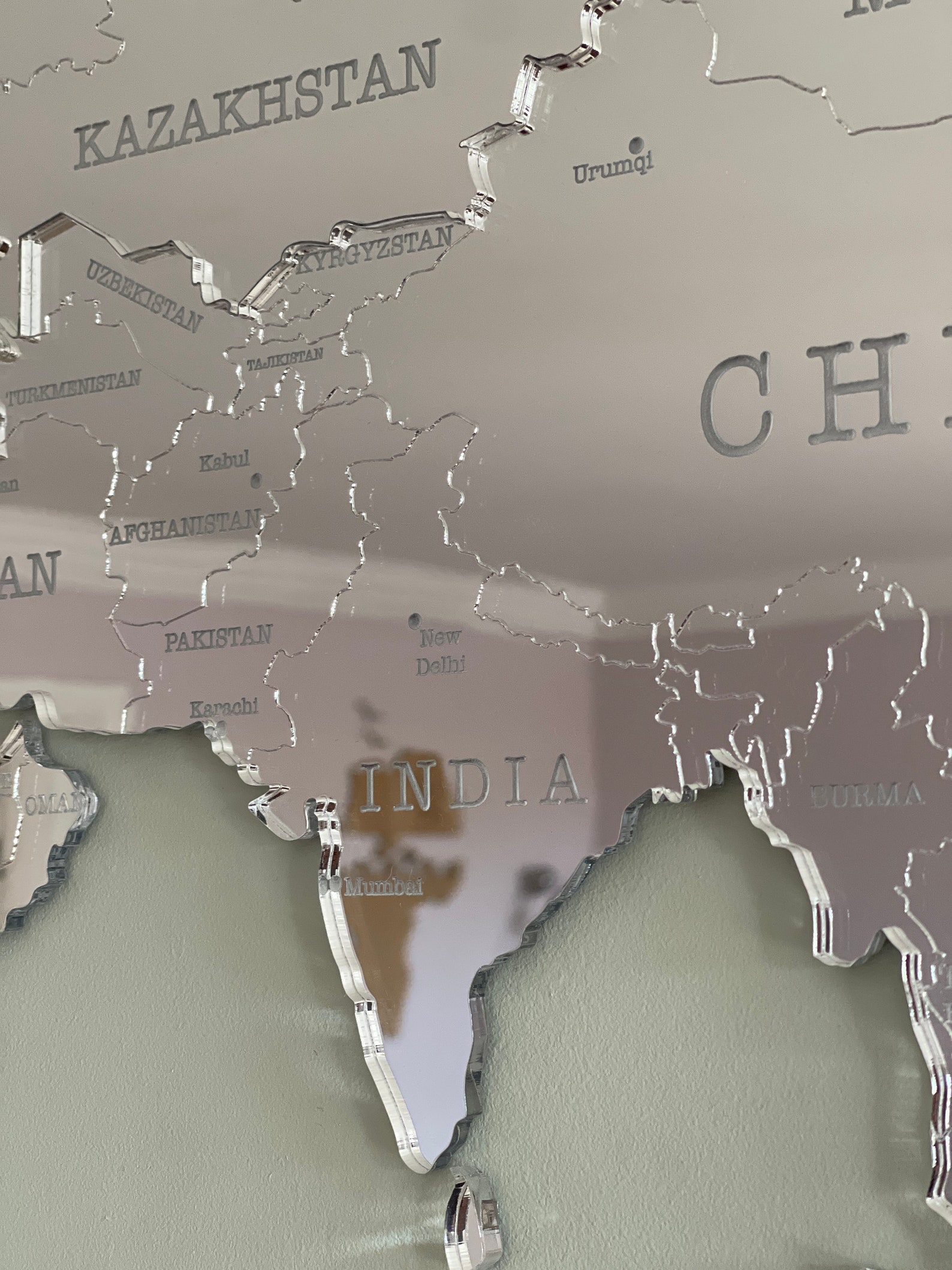 Silver Mirror World Map Wall Art Map of the World - Etsy UK