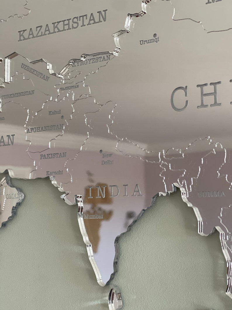 Silver Mirror World Map Wall Art Map of the World - Etsy