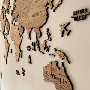 Wooden World Map Wall Art: Engraved Wood Veneer - Etsy