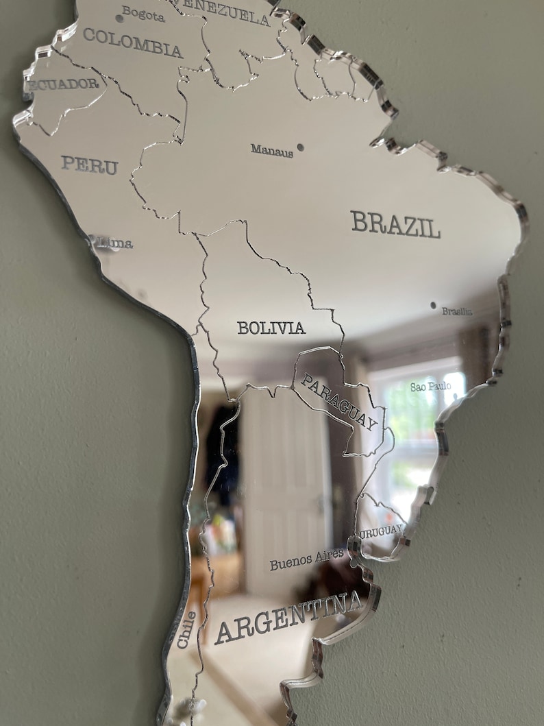 Silver Mirror World Map Wall Art Map of the World - Etsy