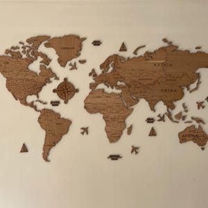 Wooden World Map Wall Art: Engraved Wood Veneer - Etsy