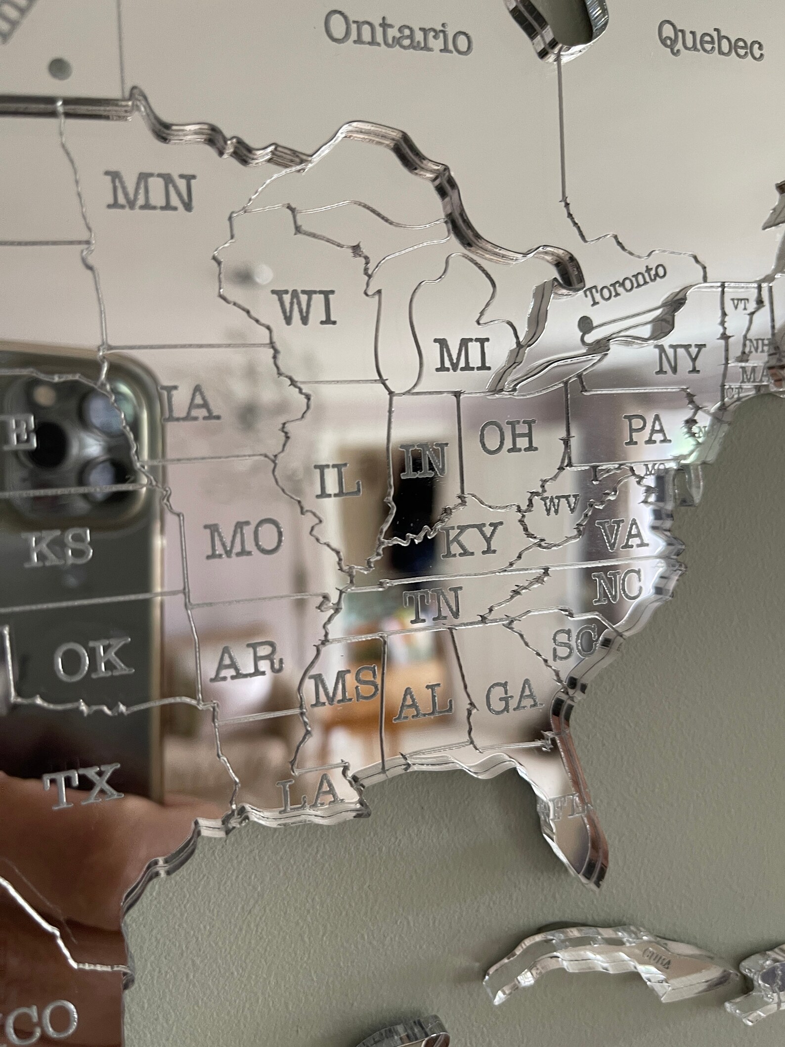 Silver Mirror World Map Wall Art Map of the World - Etsy UK