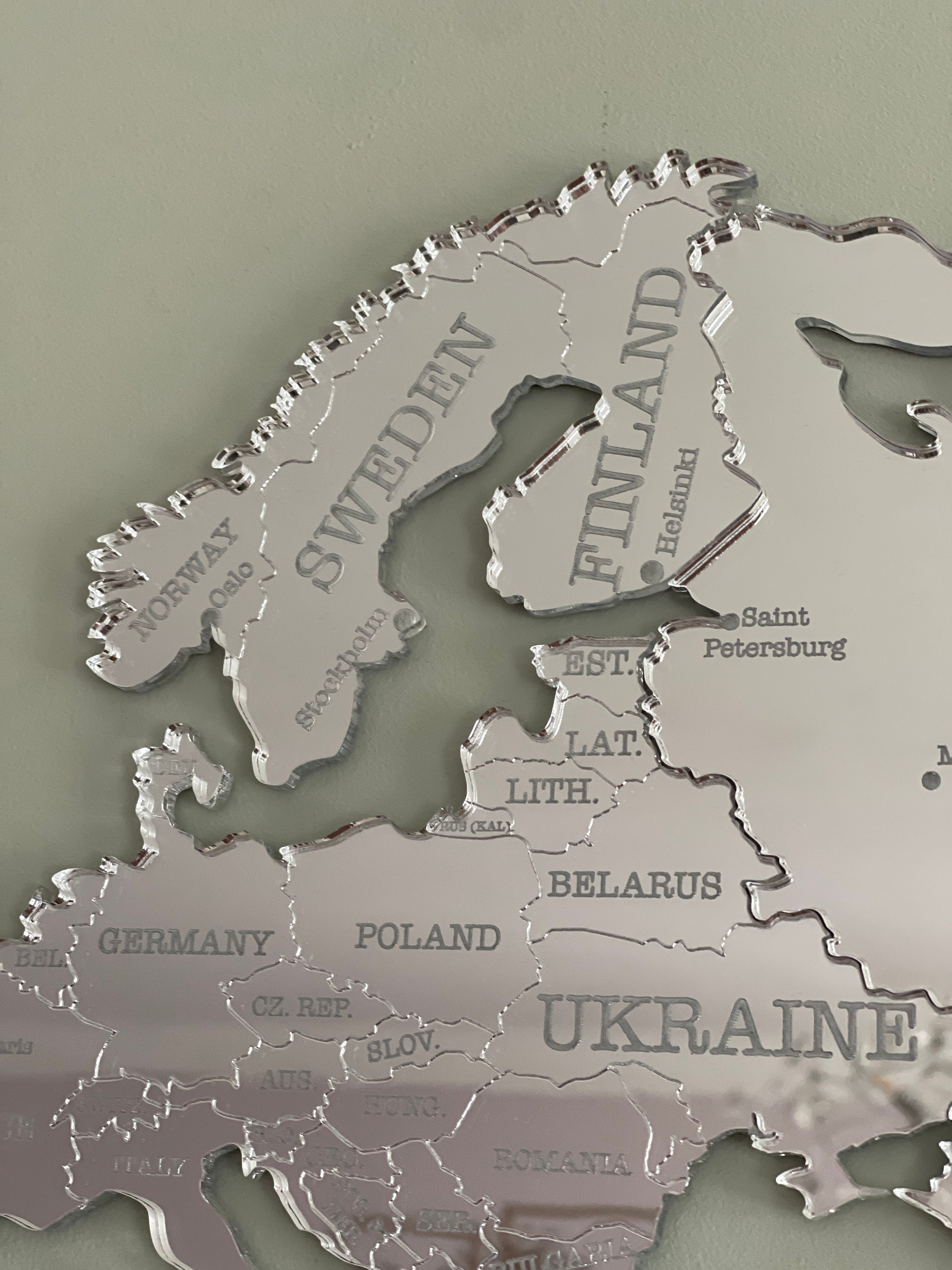 Silver Mirror World Map Wall Art Map of the World - Etsy UK