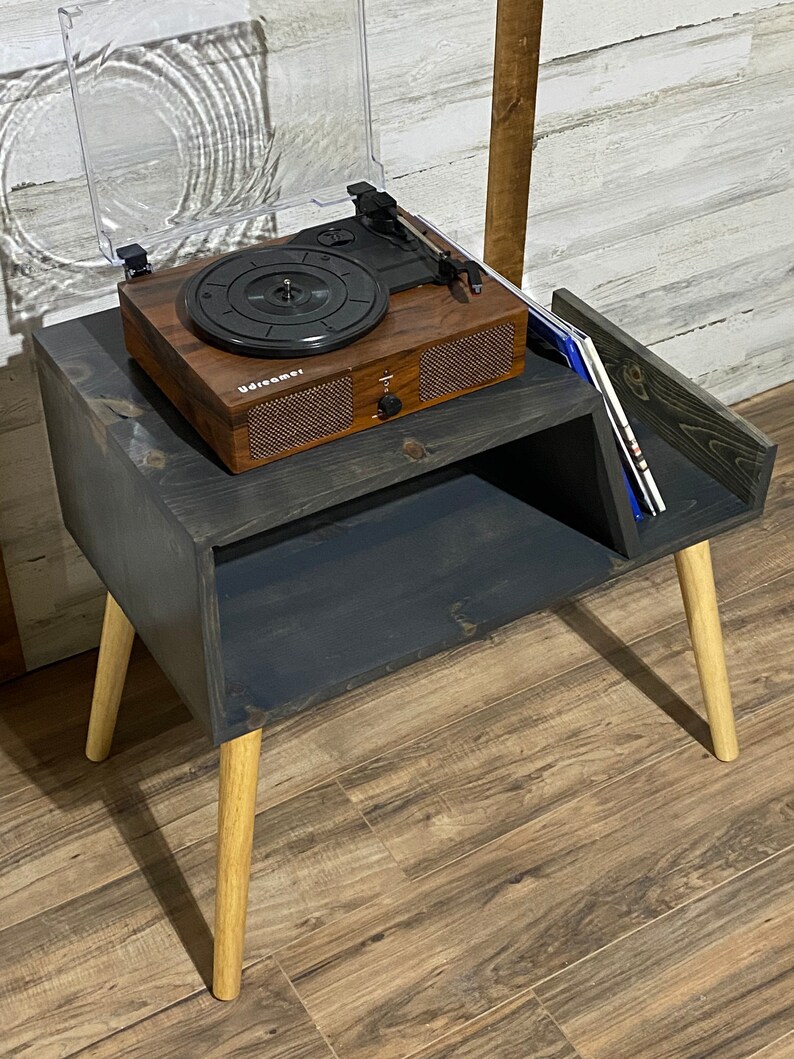 Record Player Table Record Storage Mid-century Modern End - Etsy