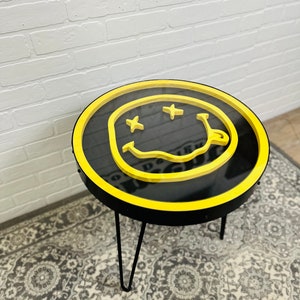 Nirvana Smiley Face Accent Table | Round Accent Table | Handcrafted ...