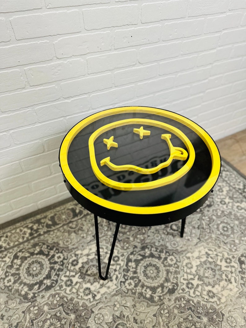 Nirvana Smiley Face Accent Table | Round Accent Table | Handcrafted ...