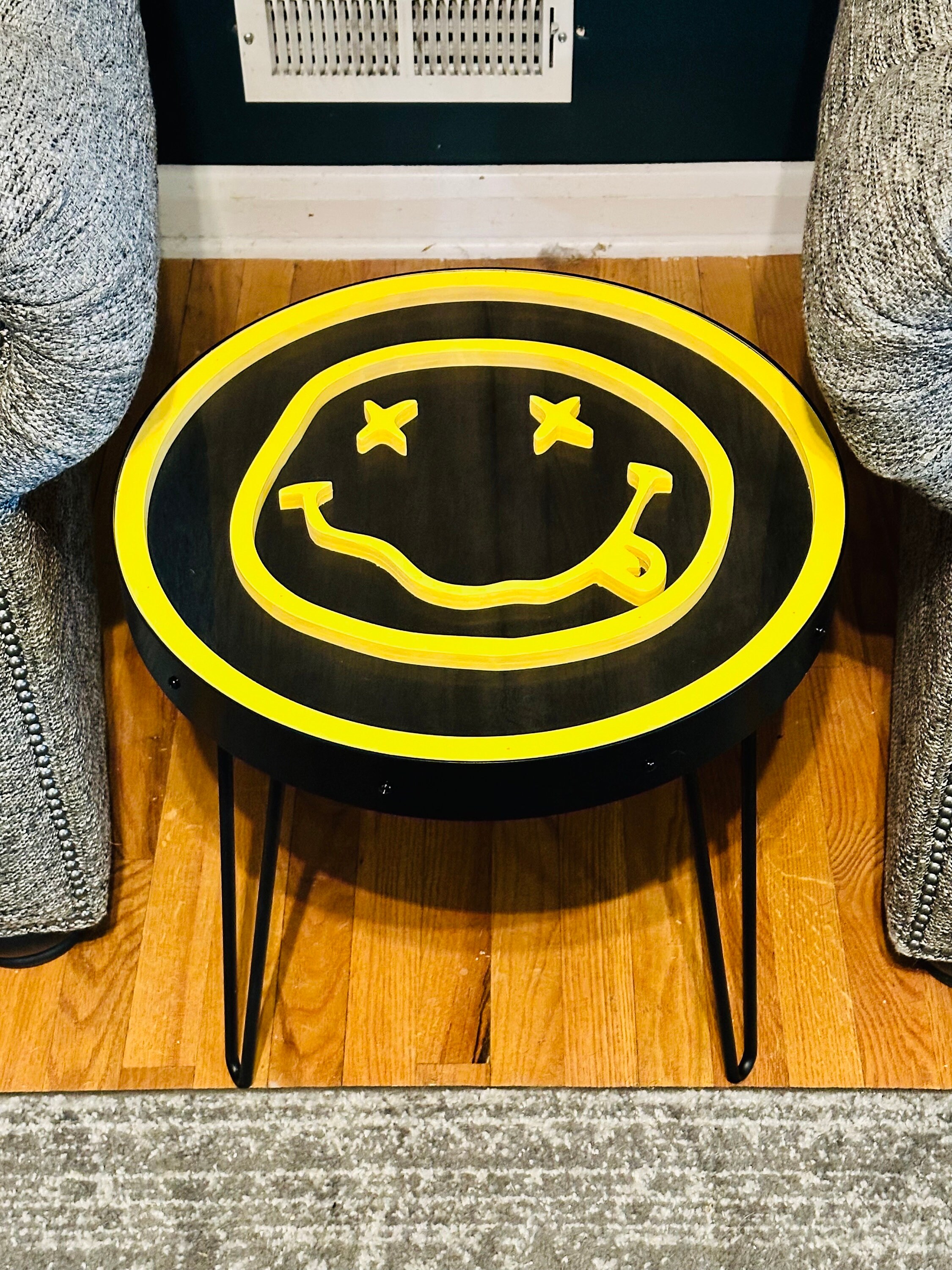 Nirvana Smiley Face Accent Table | Round Accent Table | Handcrafted ...
