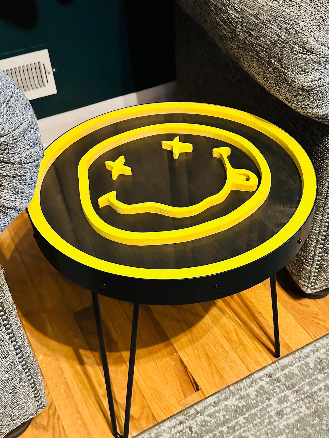 Nirvana Smiley Face Accent Table | Round Accent Table | Handcrafted ...