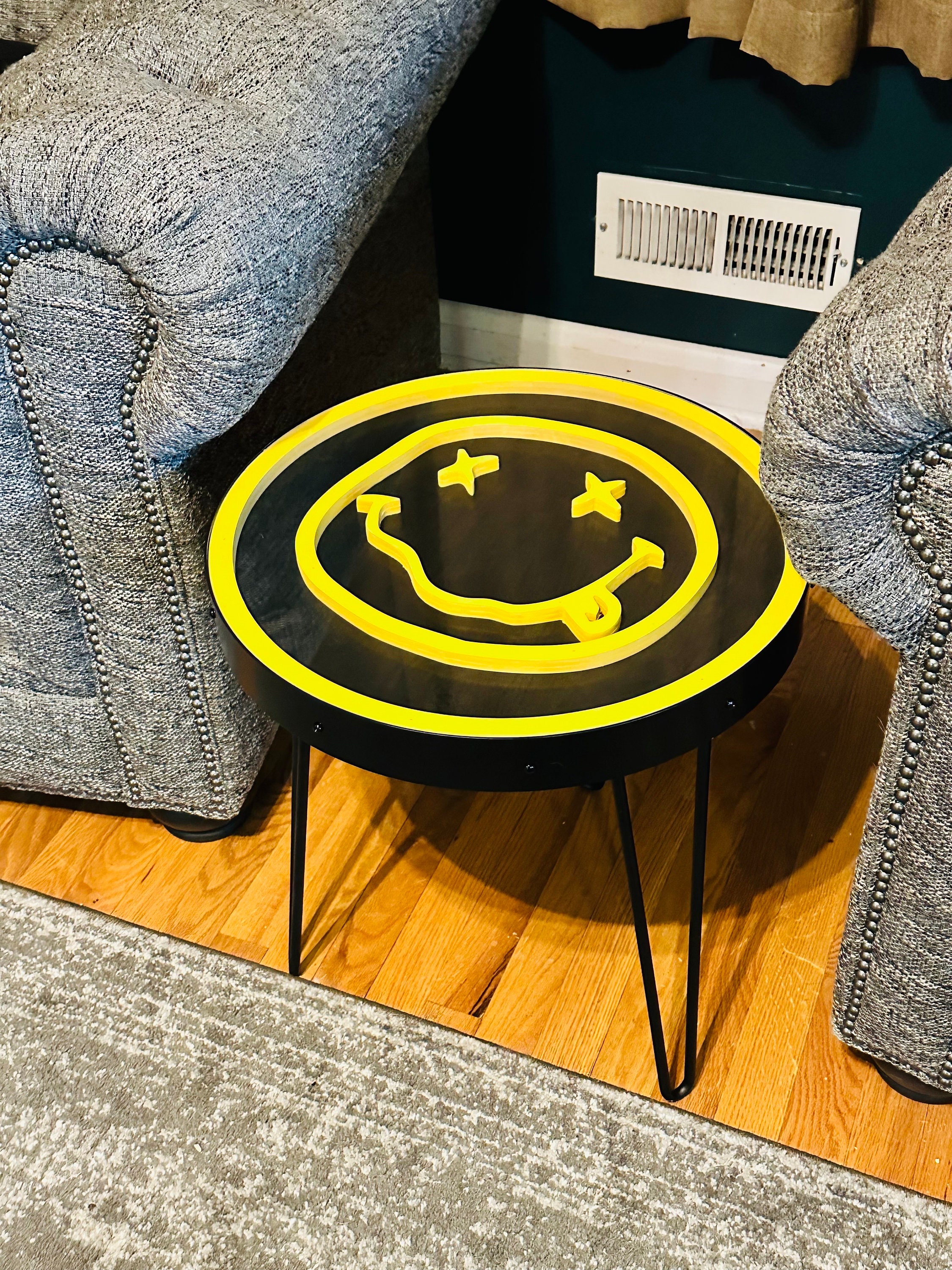 Nirvana Smiley Face Accent Table | Round Accent Table | Handcrafted ...