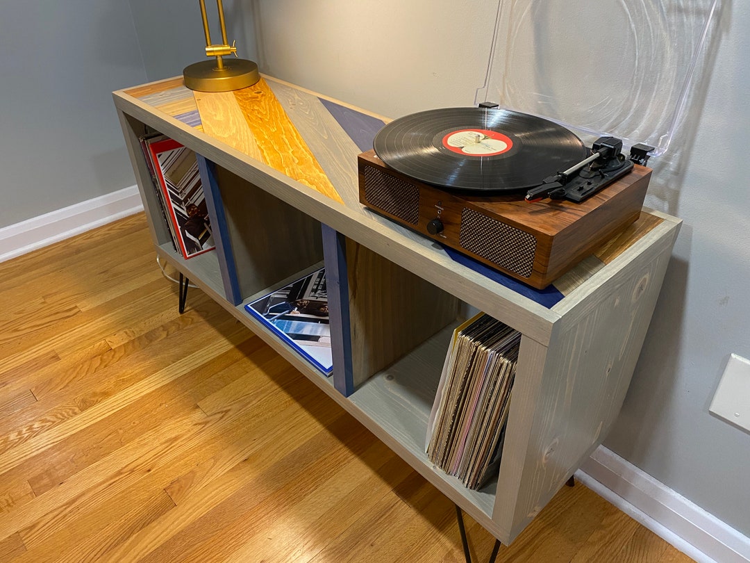 Willow Grey Record Cabinet, Record Storage Cabinet, Record Player ...