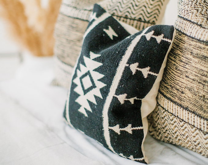 Aztec Boho Pillow Cover // Black and White Pillow // Cotton Canvas ...
