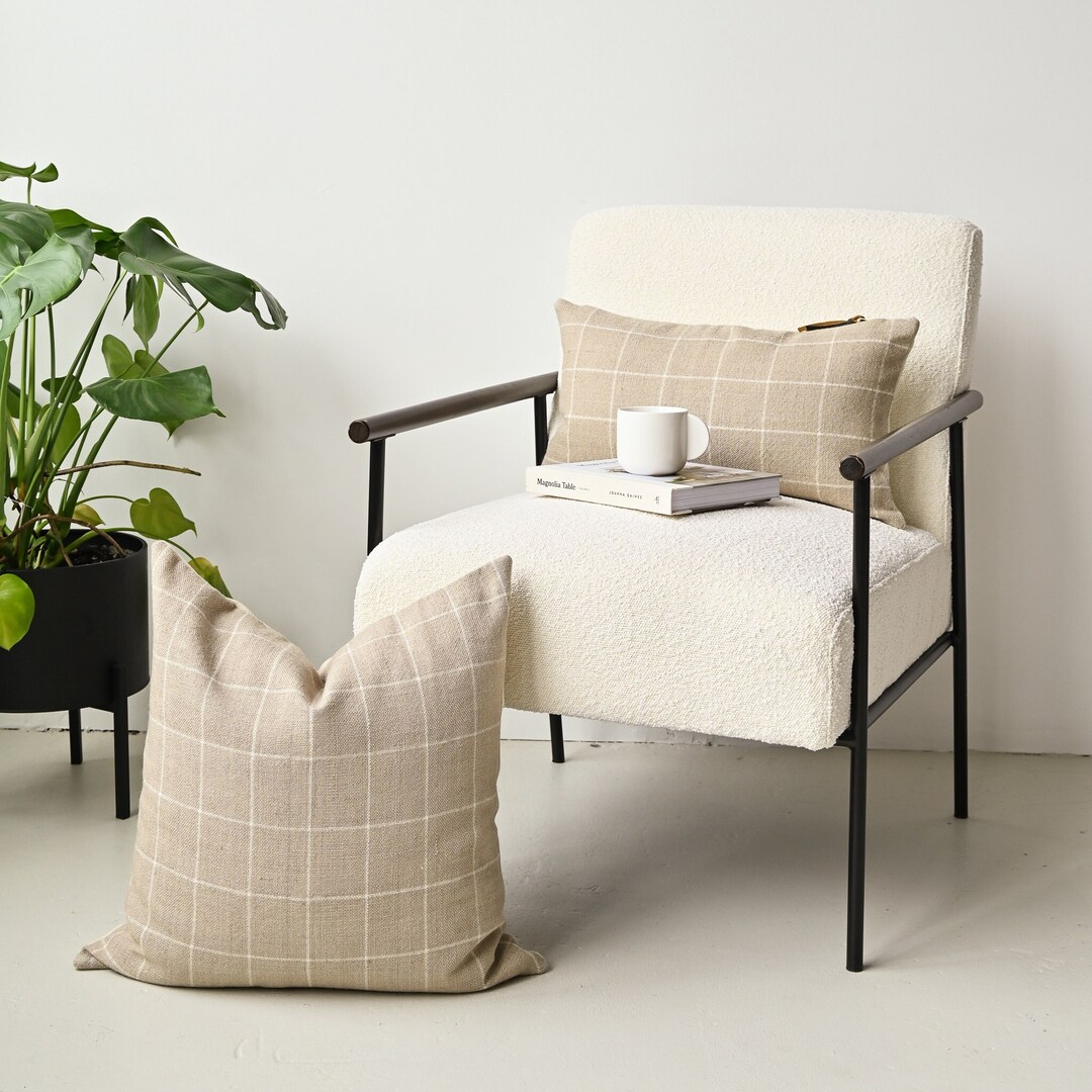 Tan and White Checkered Pillow Cover // Checkered Pillow // Cotton and ...