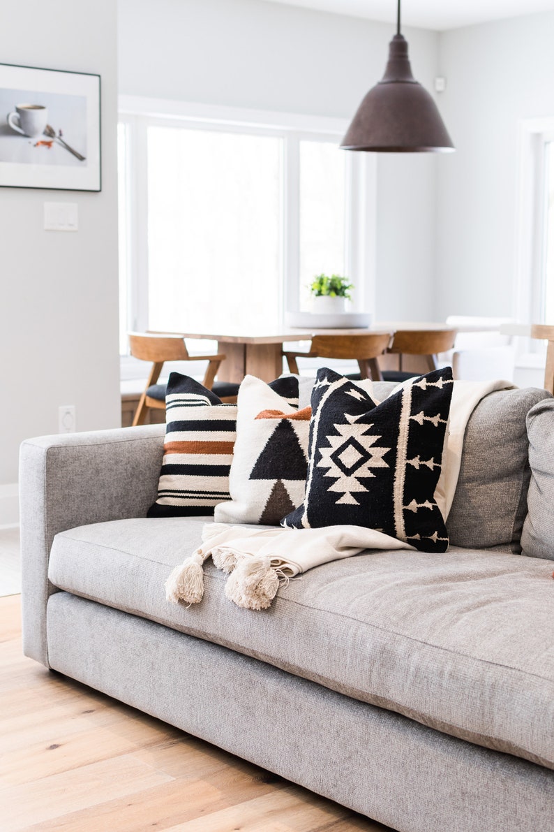Aztec Boho Pillow Cover // Black and White Pillow // Cotton Canvas ...