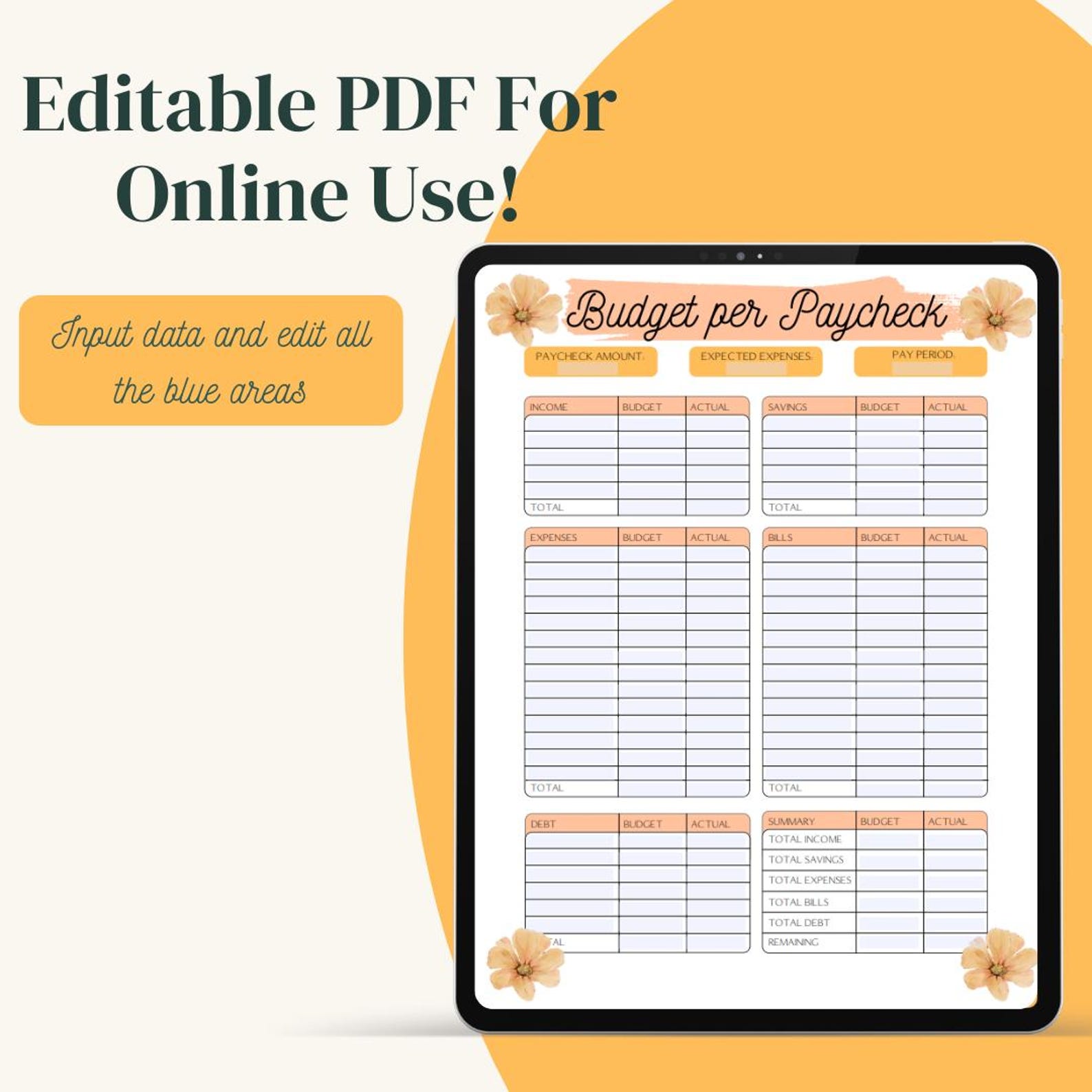 Paycheck Budget Planner, Paycheck Budget Planner Orange, Editable and ...