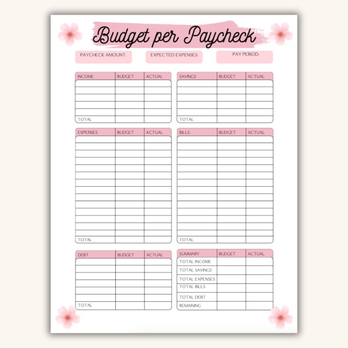 Paycheck Budget Planner, Paycheck Budget Planner Pink, Editable and ...