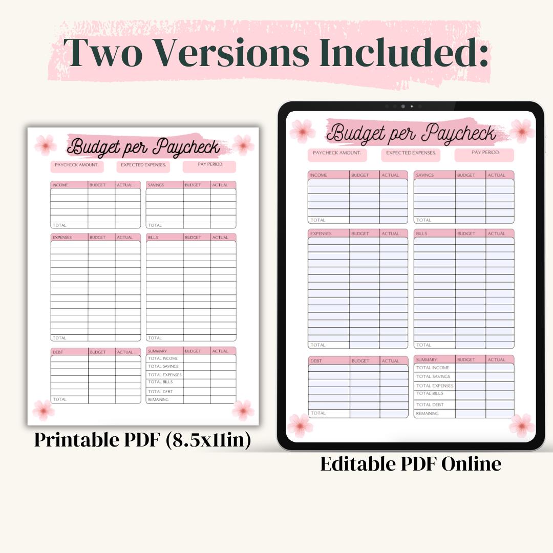Paycheck Budget Planner, Paycheck Budget Planner Pink, Editable and ...