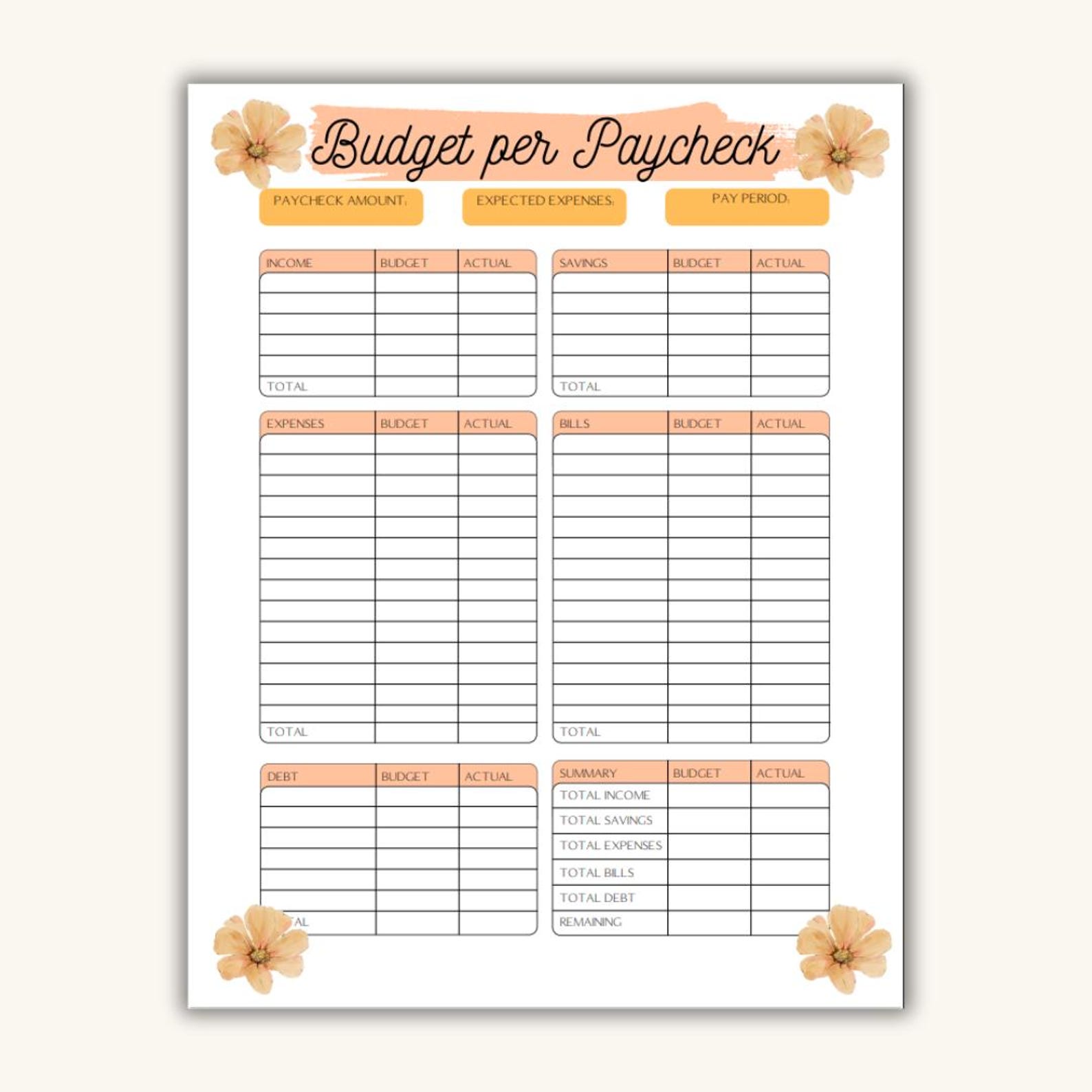 Paycheck Budget Planner, Paycheck Budget Planner Orange, Editable and ...
