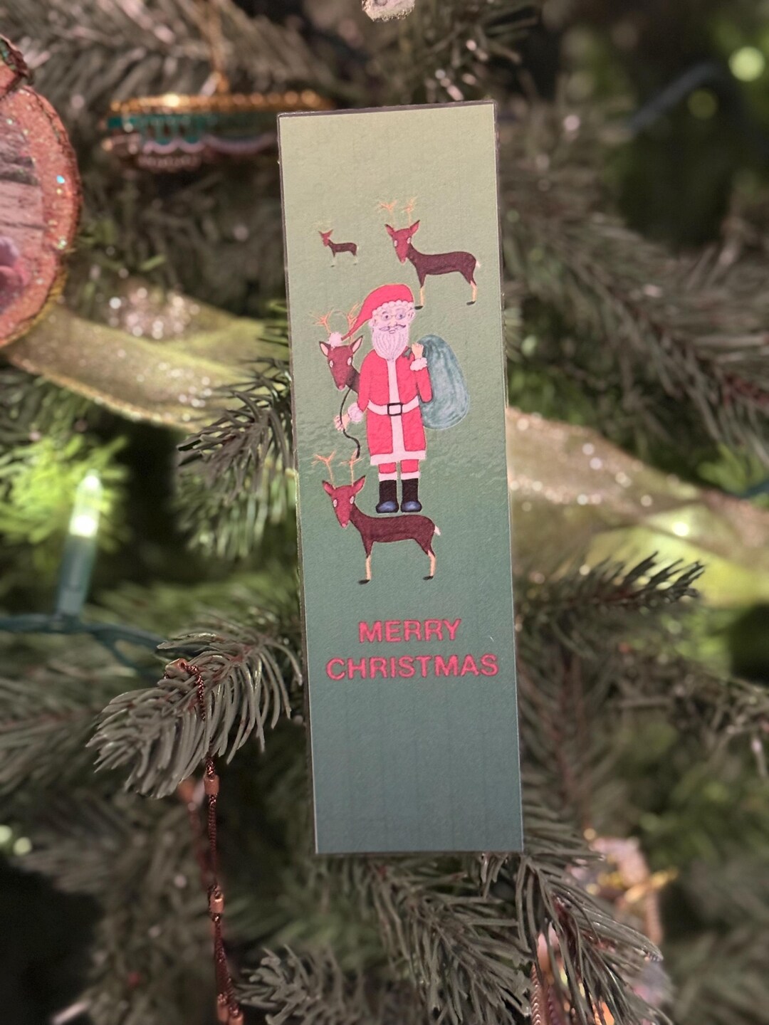 Christmas Bookmark Santa Claus With Reindeer - Etsy