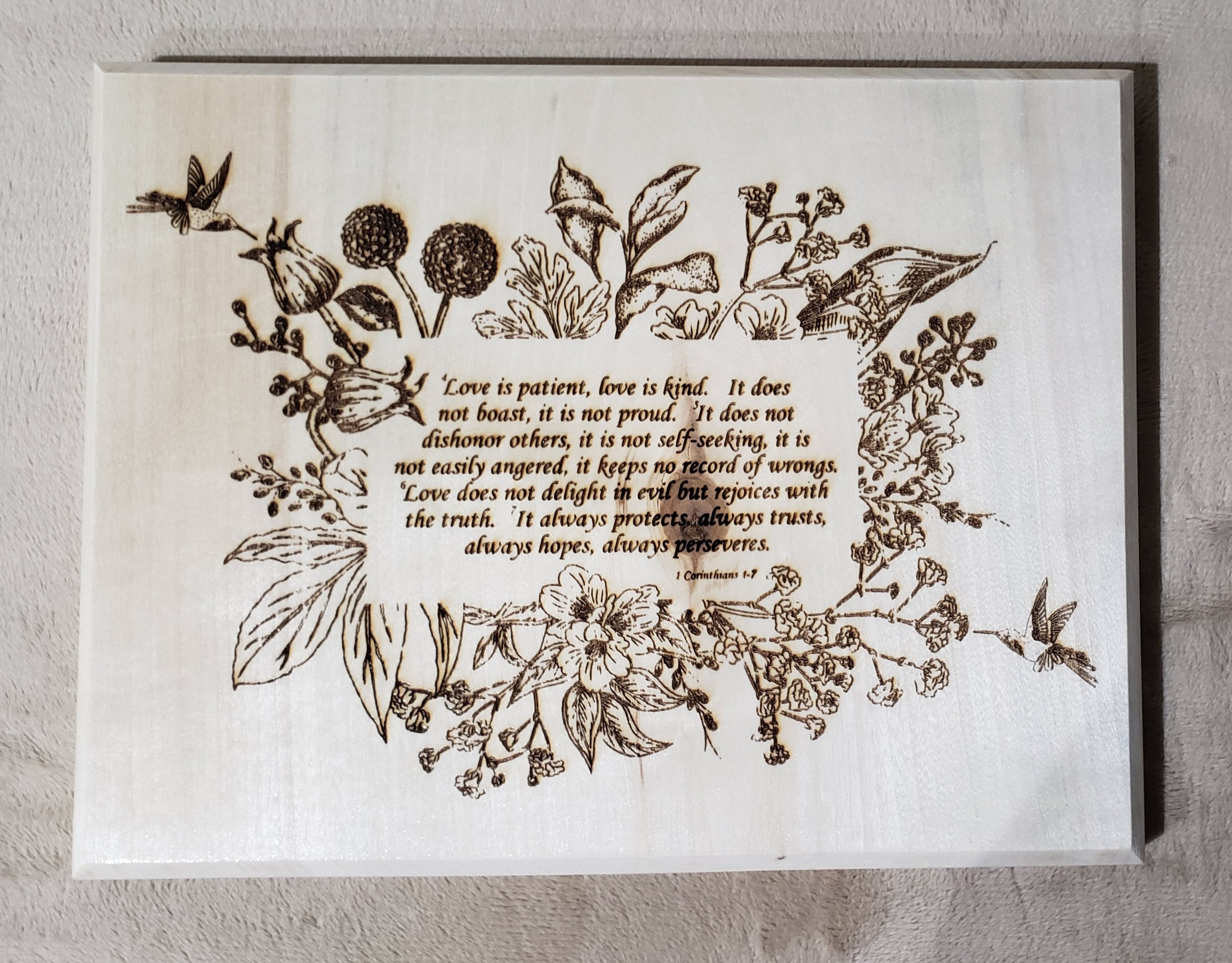 Love is Patient Wall Plaque Laser Engraved on Clear Pine and on Aspen ...