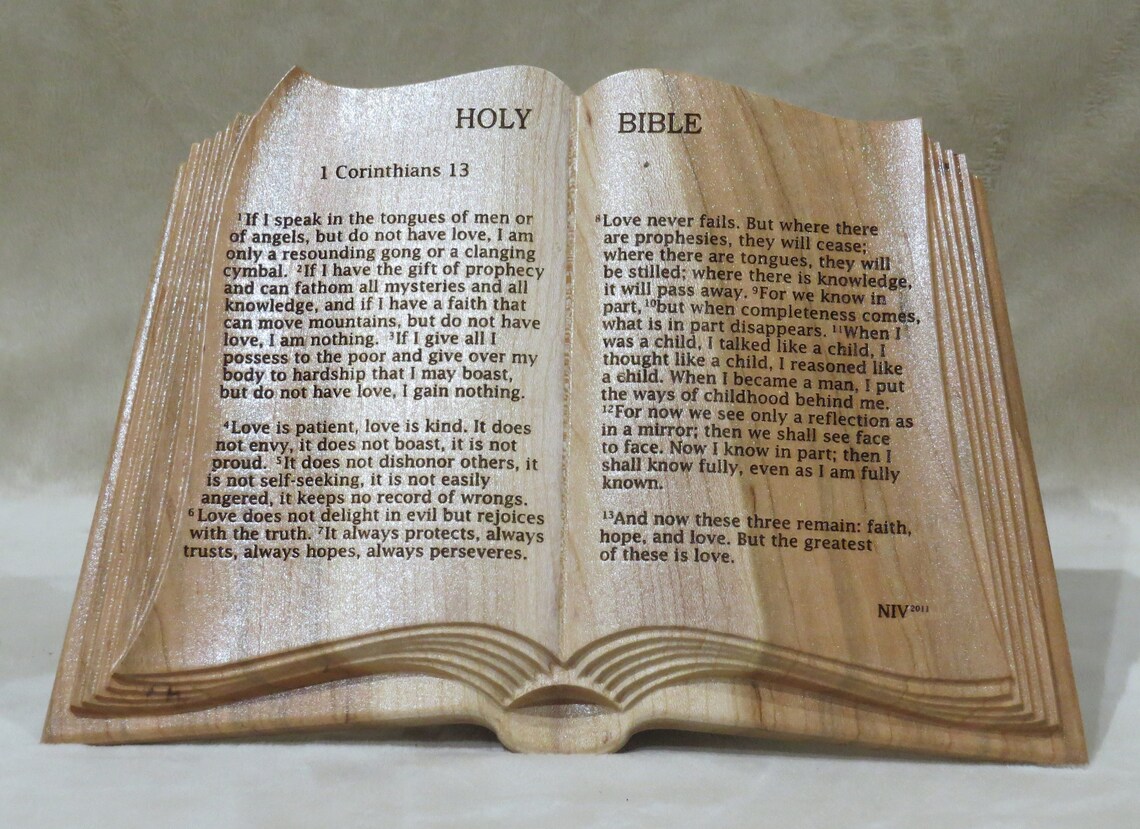 3D Precision Carved Open Bible Made of Cherry Wood With Laser - Etsy