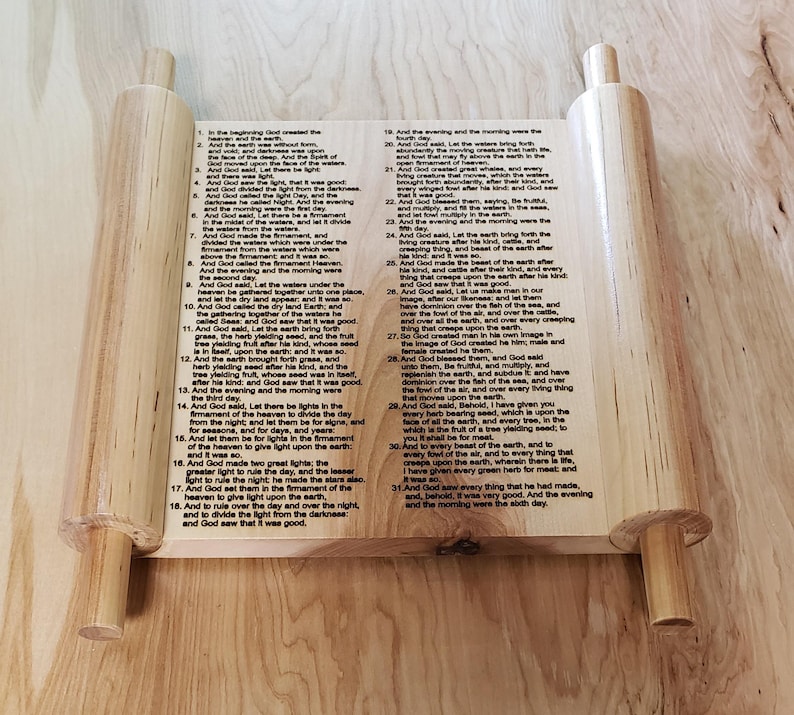 Wooden Scroll With Genesis Chapter 1 Laser Engraved Between the Rolls ...