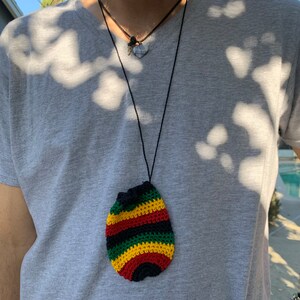Crocheted Pouch Necklace Rasta Colors - Etsy