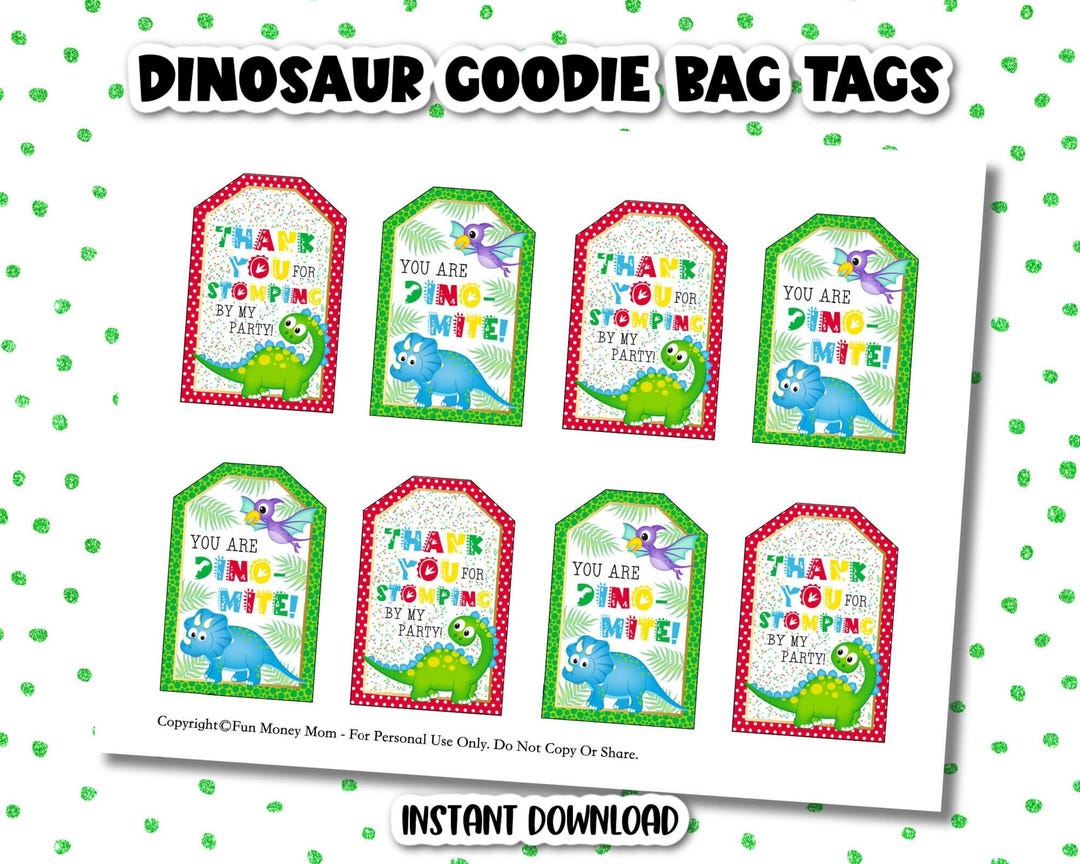 Dinosaur Party Goodie Bag Tags: Printable Favor Tags (digital Download ...