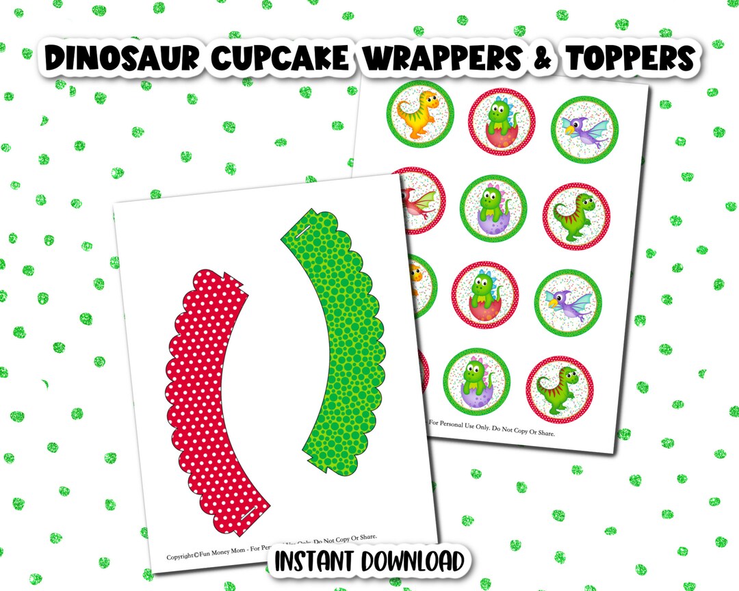 Dinosaur Cupcake Toppers & Wrappers: Printable Dinosaur Party (digital ...