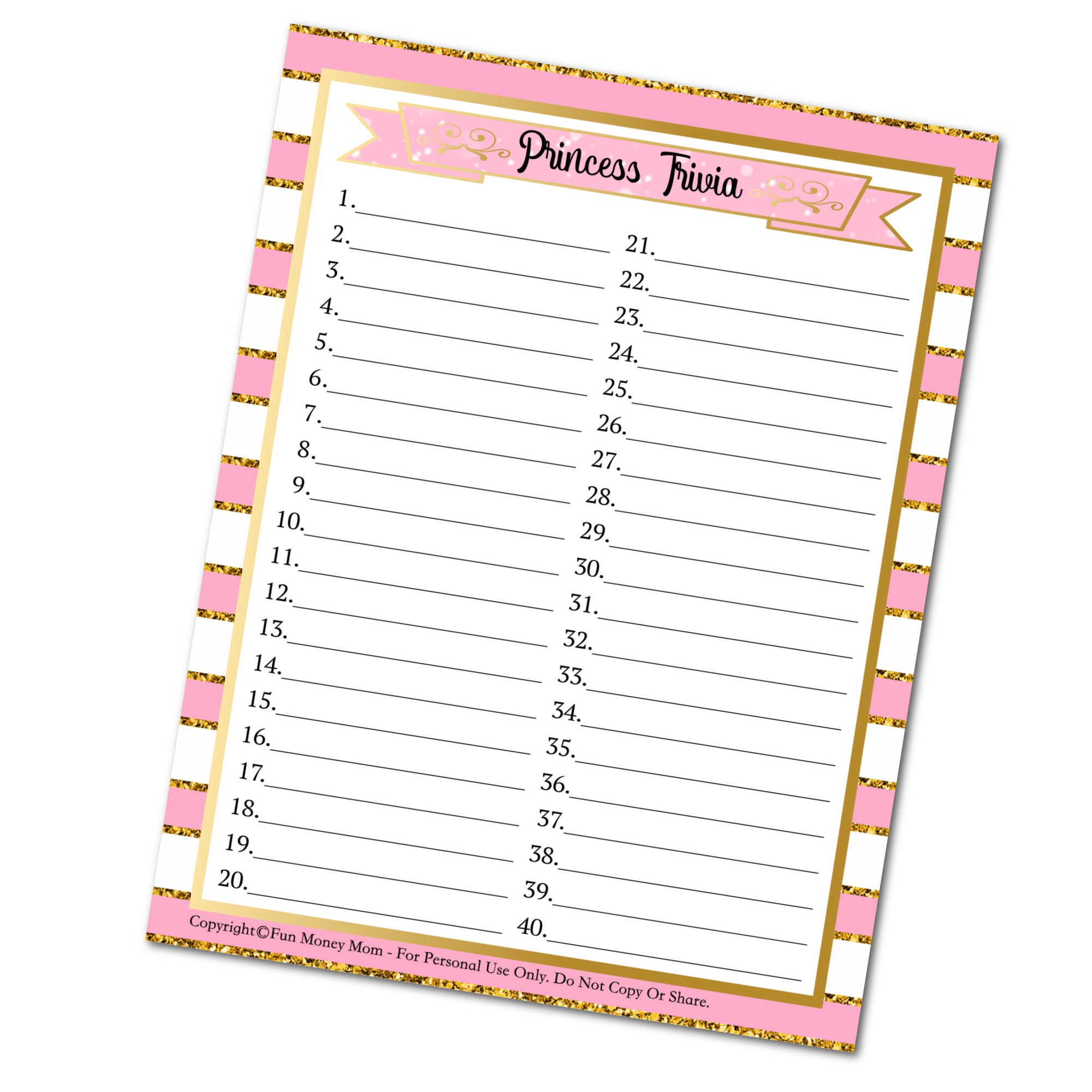 Princess Trivia Game - Etsy
